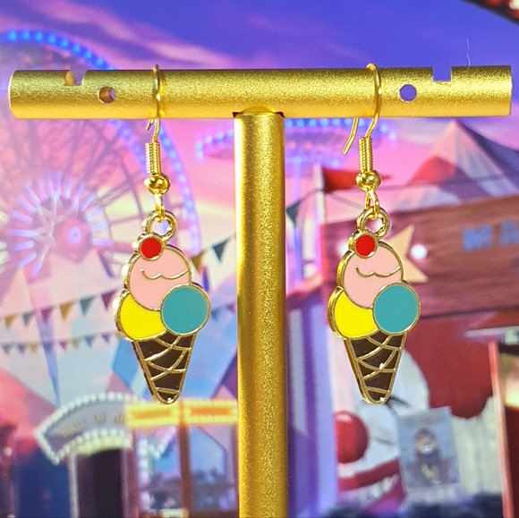 Gaviota | Jewelry | Ice Cream Cone Enamel Gold Metal Earings | Poshmark
